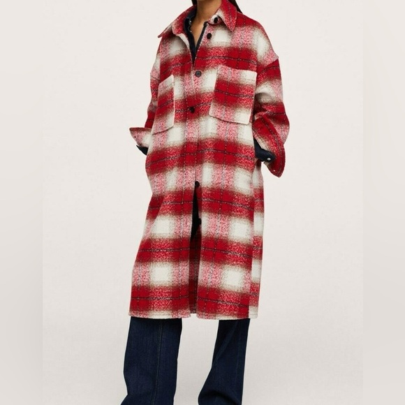 Mango | Jackets & Coats | Mango Red And White Checkered Plaid Coat ...